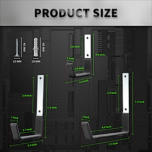 PYBTOOL Metal Utility Hooks Heavy Duty, Garage Wall Storage Hooks, Ladder Hooks, Wall Mount Steel Hooks for Garage, Garden, Tools Storage, Multi-Size(6 Pack)