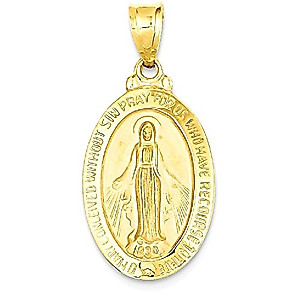 IceCarats 14K Yellow Gold Our Lady of Miraculous Medal Blessed Virgin Mary Necklace Charm Pendant 29mm x 14.5mm Only