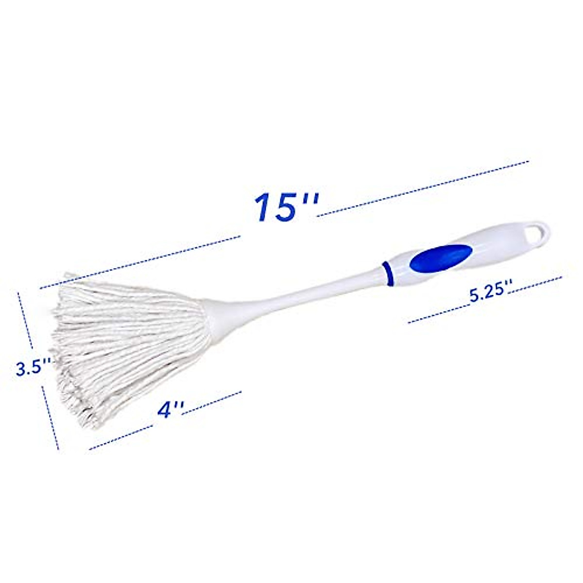 ALAZCO 2 Dish Mop BBQ Basting Grilling Apply Barbeque Sauce Marinade Glazing – Cleaning Soft Brush Wash Bottles Decanter Wine Glass Coffee Pot Full Cotton Fiber Head Non-Slip Handle 15’’ Long