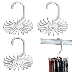 BigOtters 4 Pack White Twirl Tie Rack, 4.4 Inches 360 Degree Rotating Scarf Hanger Adjustable Tie Belt, Multipurpose Organizer, Hook Ties Scarf for Closet Storage (Medium)