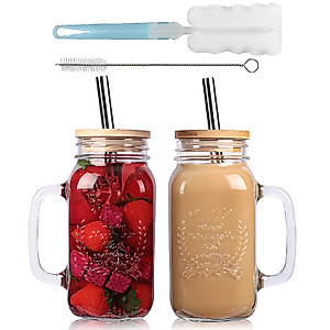 Yirilan 6 Pack 24 Oz Mason Jar Cups,Mason Jars with Handle,Mason Jar Drinking Glasses,Mason Jar with Lid and Straw,Mason Jar Mugs