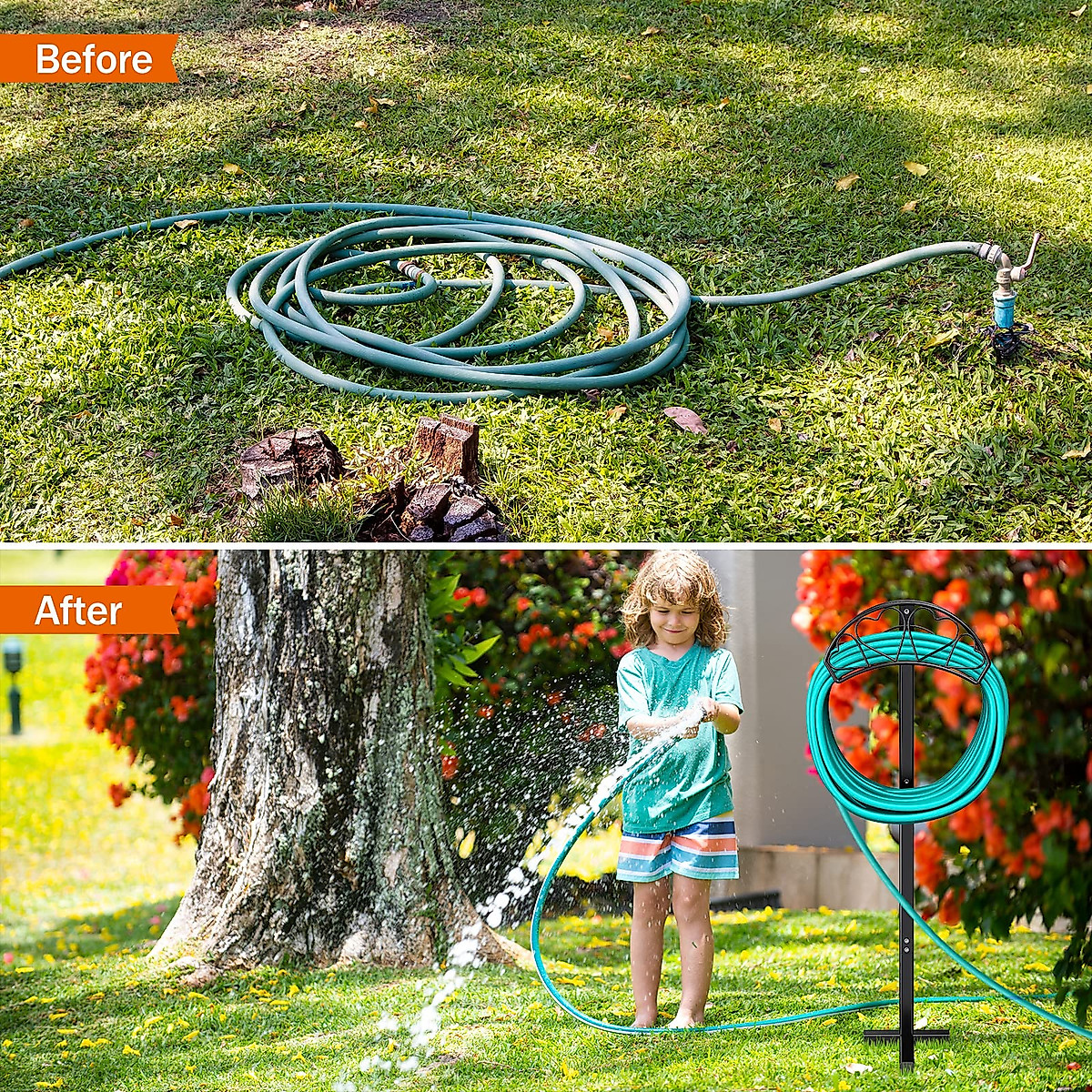Garden Hose Holder - CreiYuan Water Hose Stand Freestanding Metal Hose Hanger, Detachable Heavy Duty Hose Storage Stand for Outdoor (Love Heart)