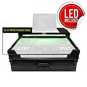 ProX XS-DDJ1000 WLTBL LED ATA Flight Case for Pioneer DDJ-1000 FLX6 SX3 DJ Controller with Laptop Shelf 1U Rack Space Wheels and LED - Black