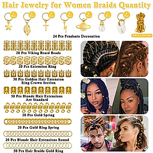 Lucomb 259 Pcs Hair Jewelry for Braids, Loc Jewelry for Hair Dreadlock for Women, Metal Gold Rings Cuffs Clips for Dreadlock Accessories Hair Braids Jewelry Decorations