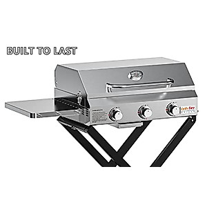 Onlyfire BBQ Gas Grill with 3 Burners and Foldable Cart for Easy Transport, Stainless Steel Portable Propane Grill with Versatile Side Shelf for Outdoor Patio Backyard Camping, Tailgating, RV Trip