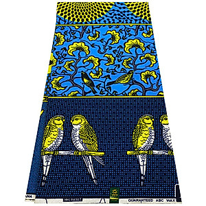 Patchwork Bird/Circle Design African Guaranteed Wax Block Prints Fabric/African Ankara Wrapper Fabric Wax Fabrics /-Sell by 6 Yards-100% Cotton-for Dresses-Sky-blue, Yellow, White, Black