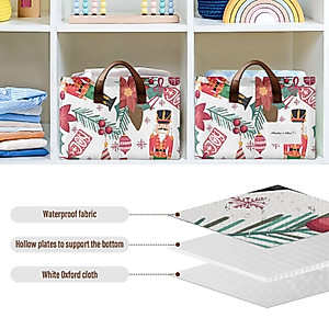 Exnundod Collapsible Storage Bin Christmas Nutcrackers Organizer Storage Shelf Basket Hand Drawn Storage Boxes with Handles for Closet Blanket Toys Home Dorm Office