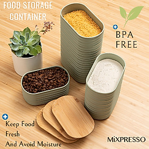 Mixpresso 3 Piece Set Of Airtight Plastic Canister With Bamboo Lid, Canisters For Kitchen Counter, Coffee And Sugar Canister Set, Decorative Sugar Container, Kitchen Decor For Counter