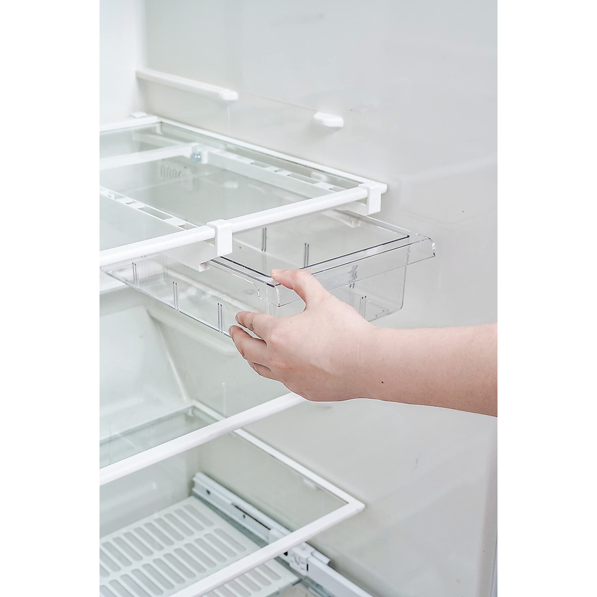YekouMax Fridge Drawer Organizer, Refrigerator Organizer Bins, Pull Out with Handle, Fridge Shelf Holder Storage Box, Clear Container for Food,Drinks,Fit for Fridge Shelf Under 0.6" (1 Pack Medium)