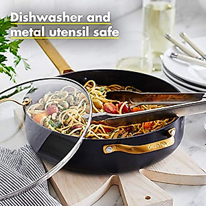 GreenPan Reserve Hard Anodized Healthy Ceramic Nonstick 4.5QT Saute Pan Jumbo Cooker with Helper Handle and Lid, Gold Handle, PFAS-Free, Dishwasher Safe, Oven Safe, Black