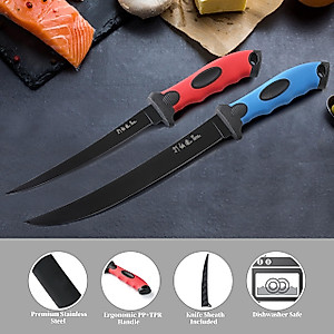 2PCS Fillet Knife for Fish, HIA Professional 9 inch Fillet knife and 7 inch Fish Fillet Knife, Premium Stainless Steel Fishing Boning Knife for Meat Cutting Trimming, Knife Sheath Included