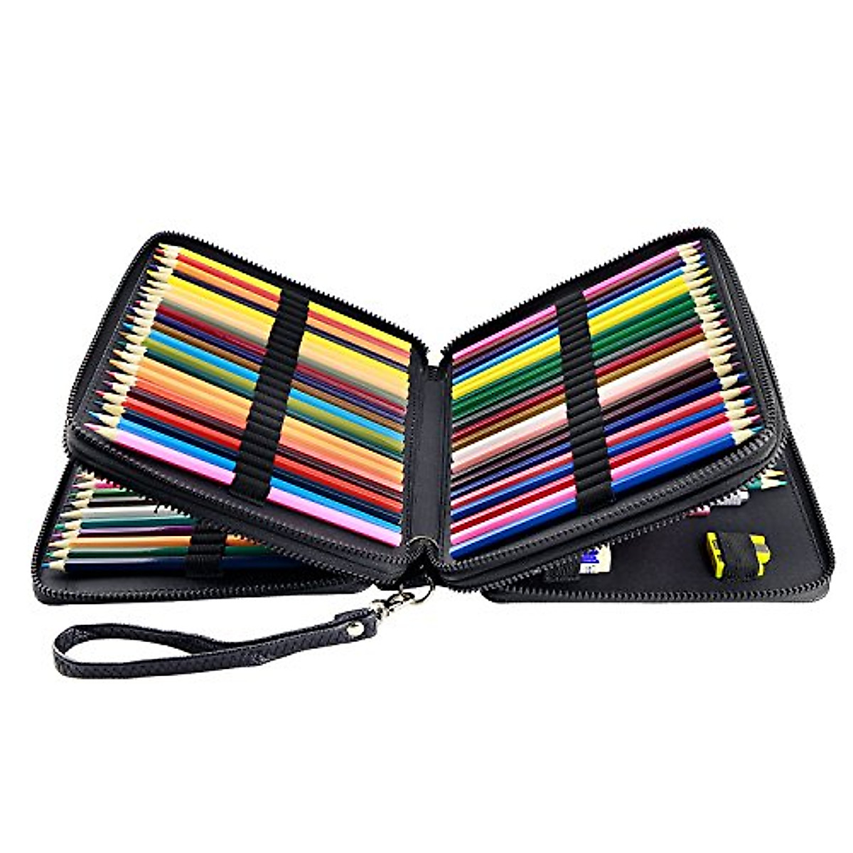 YOUSHARES 120 Slots Colored Pencil Case – Deluxe PU Leather Pencil Holder with Compartments for Watercolor Pencils (Black)