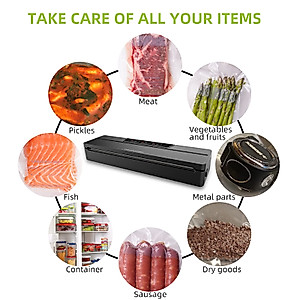 CREATIVECHEF Vacuum Sealer Machine, Compact Precision Food Vacuum Sealer, One-Touch Automatic Vacuum Sealer, for Sous Vide, Food Storage & Vacuum Sealer Bag, Include Starter Kit (Black)