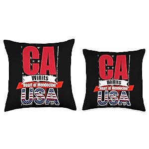 Willits CA Californian, Heart of Mendocino City Willits CA Californian, Heart of Mendocino Souvenir Wear USA Throw Pillow, 16x16, Multicolor