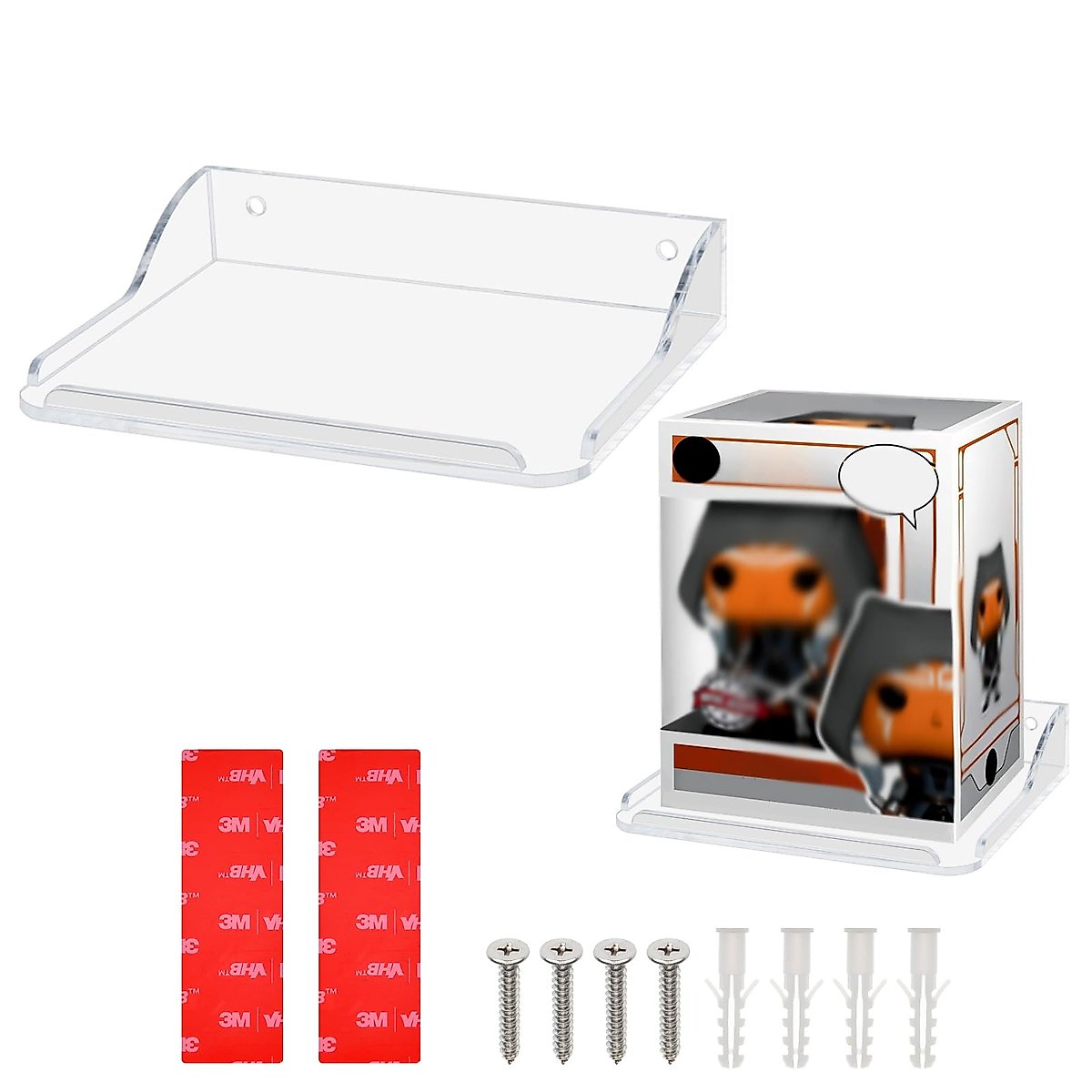 Cosmos 2 Pcs Acrylic Display Shelves Wall Figure Display Stand Floating Shelves Compatible with Funko Pop Figure Collection Box (4.5" x 3.5") - With Screws and Self Adhesive Tape, Transparent Clear