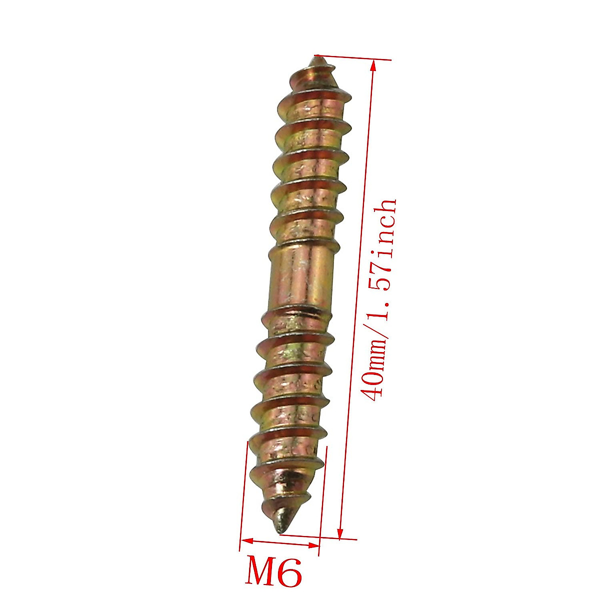 E-outstanding 20Pcs Double Ended Wood Woodworking Furniture Screw Dowel Furniture Connecting Fixing Dowel Screws, M6x40mm