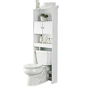 White 23 in. W Bathroom Space Saver Cabinet with 3 Fixed Shelves, Over The Toilet Storage, LB568
