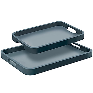 Enkrio 2Pcs Decorative Tray with Handles Rectangle Wooden Trays Blue Serving Trays for Home Coffee Table Candle Holder Decor