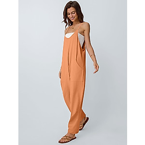 AUTOMET Jumpsuits for Women Casual Summer Outfits Rompers Comfy Beach Vacation Trendy Overalls Jumpers Fashion Clothes 2025 LightOrange XL