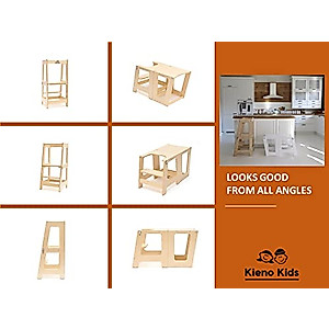 Learning Toddler Desk & Toddler Tower - Foldable 2 in 1 Kitchen Stool & Desk for Toddlers. Convenient Toddler Standing Tower, Converts Into a Toddler Table / Desk for Toddler (Natural Wood)