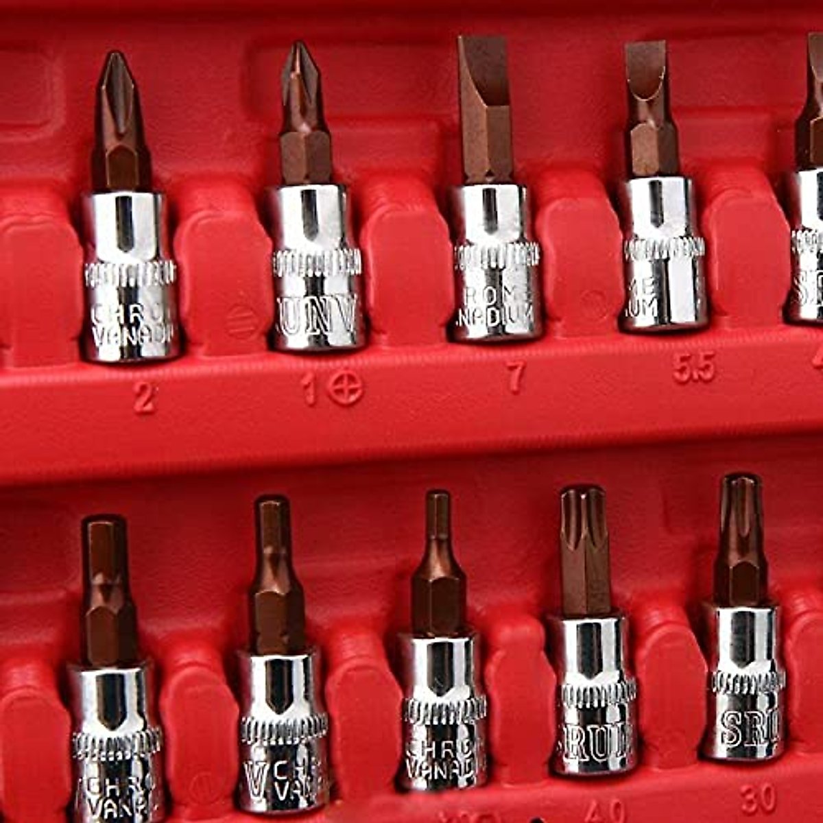 JTSQ US 46X Metric Socket Set 1/4" Wrench Torx Ratchet Driver Screwdriver Bit Tool Tool box Tool set Tool kit Multi tool Tool organizer Tool box organizer Hand tools Tool storage Home improvemen