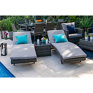 Bari 14-Piece Resin Wicker Combination Outdoor Patio Furniture Set (L) in Mixed Gray w/Sofa Set, Six-Seat Dining Set, and Chaise Lounge Set