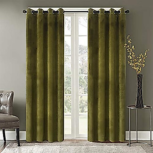 Roslyn Blackout Soft Luxury Velvet Olive Green Curtains Panels for Bedroom - Window Treatment Thermal Insulated Solid Grommet Blackout Drapes for Living Room,52Wx84L(2 Panels)