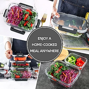 SHYRC Glass Food Storage Containers, 10 Pack Glass Meal Prep Container, Leak Proof, Glass Storage Containers with Lids, Ideal for Food Storage, Lunch, On-the-Go, Leftover - Grey