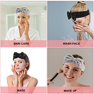 Spa Headband - 2 Pack Bow Hairband for Face Wash SPA Headband with Bow Knotted Hairband for SPA Yoga Sports Soft Coral Women Girl Fleece Headbands (Black+Grey)