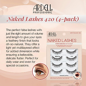 Ardell Naked Lashes 420 Multipack, Lightweight Natural Look, Invisiband for Comfort, Perfect for Everyday Wear, 4-Pairs, 1-Pack