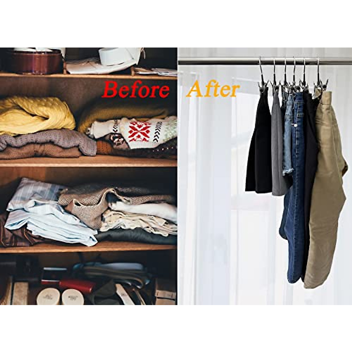 TSAZEN Skirt Hangers, 10 Pack Pant Hanger with Adjustable Metal Trouser Clips, Space Saving Clothes Hangers for Pant, Trousers, Skirts, Jeans