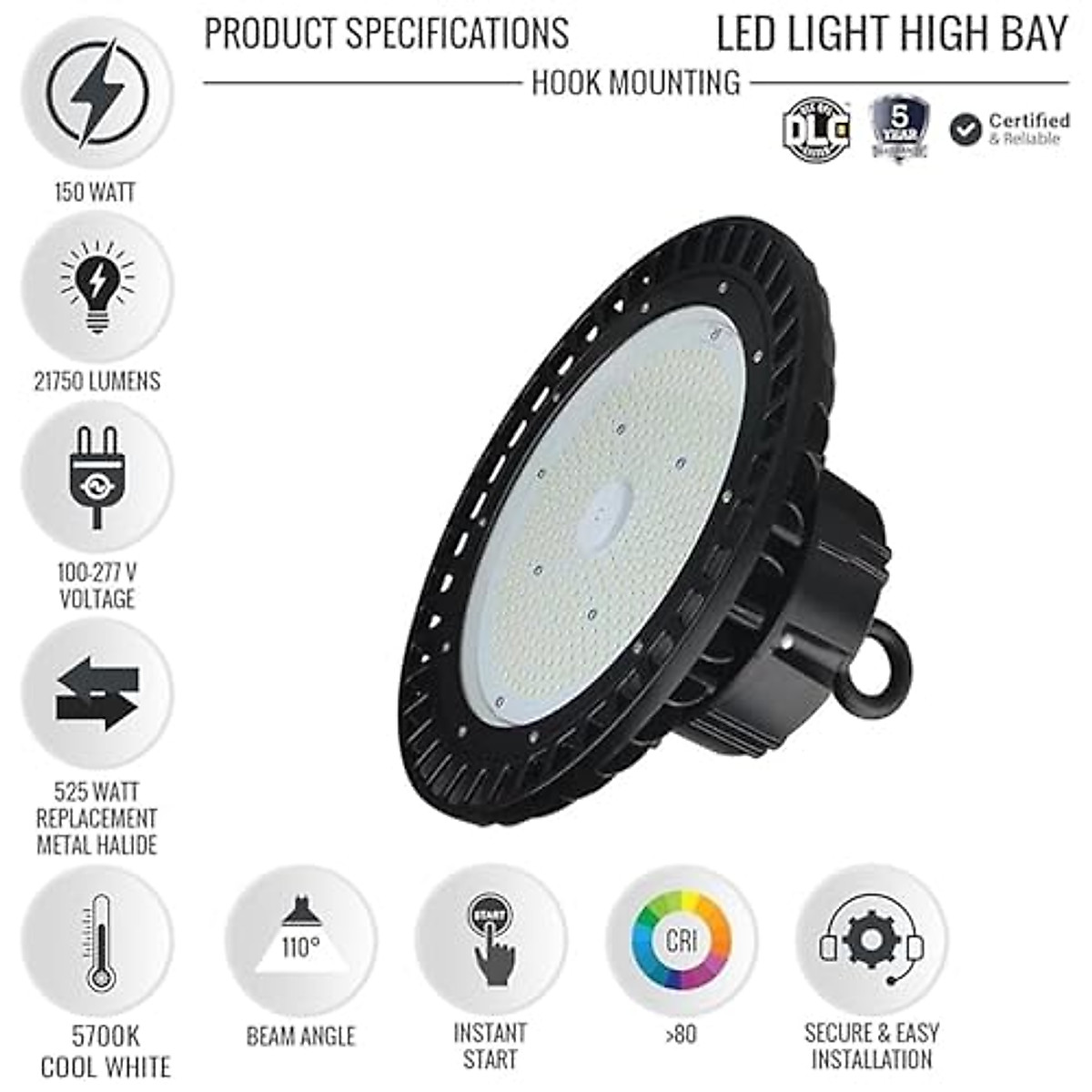 LEDMyplace UFO LED High Bay Light, 240W/220W/200W Adjustable, UFO Led Shop Lights, 36,000LM 4000K Cool White 0-10V Dimmable, 120-277V, Commercial Bay Lighting for Warehouse Factory Barn, Pack of 10