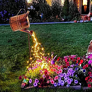 ASDFG Solar Watering Can with Cascading Lights Solar Waterfall Lights Outdoor Yard Decoration Waterproof Enchanted Watering Can for Fairy Garden Lawn Path Yard Patio Art Romantic Atmosphere