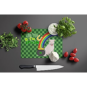 Caroline's Treasures WDK4741LCB White Pit Bull Terrier St. Patrick's Day Glass Cutting Board Large, 12H x 16W, multicolor