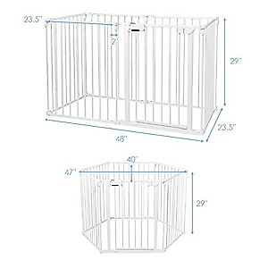 Costzon Baby Safety Gate, 6-Panel Fireplace Fence, Foldable Pet Gates for Easy with Add/Decrease Panels, Portable Wide Barrier Gate with Multiple Shapes for Child & Pet