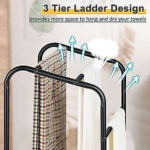 Freestanding Towel Rack Black Hand Towel Drying Rack for Bathroom 3 Tier Blanket Ladder for Living Room Drying and Display Storage Rack with Shelf, Black