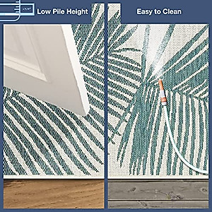 Liora Manne Carmel Indoor Outdoor Rug - Nature Styled Rug, Comfortable & Durable, Power Loomed, Polypropylene Material, UV Stabilized, Palm Aqua, 6'6" x 9'3"