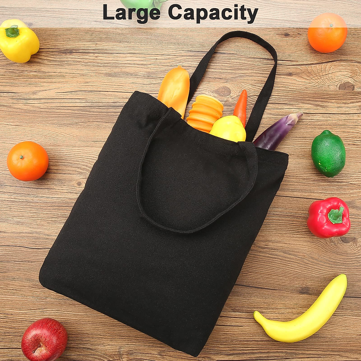 Canvas Tote Bags. (12-pack) Pack Lightweight blank Recycled canvas tote Reusable Cotton Polyester Grocery eco friendly, Suitable for DIY, Gift,Promotion, Activtiy ,Washable, black
