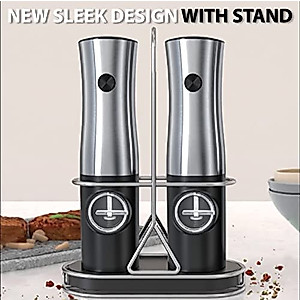 HausHaven Electric Salt and Pepper Grinder Set Rechageable with Stand - Best Kitchen Gadgets, Spice Mill Grinders, Automatic Recharging Base, One-Hand Operation, Refillable, Great Housewarming Gift