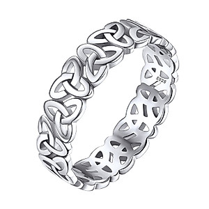 Silvora 925 Sterling Silver Celtic Knot Rings, Promise Rings for Women Men Vintage Eternity Band Ring Jewelry Size 7