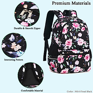 Octsky Backpack for Girls Kids Backpack Elementary Bookbags Teens Middle School Backpack with Lunch Box Water-repellent Lightweight Floral Lake