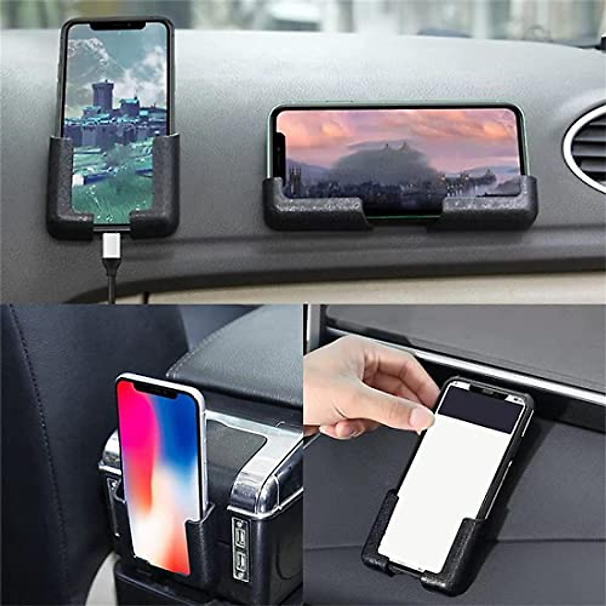 EIMONEY 2pair Multifunctional Mobile Phone Bracket - 2023 New Self Adhesive Dashboard Mount Car Phone Holder, Adjustable Phone Holder, Car Phone Holder Mount for All Mobile Phones Thickness<0.5in