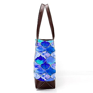 TBOUOBT Handbags for Women Fashion Tote Bags Shoulder Bag Satchel Bags, Blue Watercolor Quatrefoil Oriental Tiles