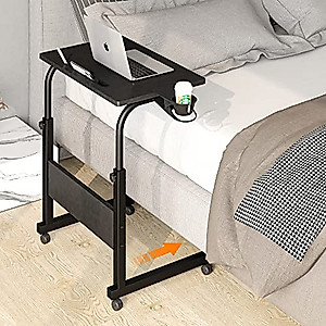 Klvied Standing Desk Adjustable Height, Stand Up Desk with Cup Holder, Portable Laptop Desk, Mobile Standing Desk, Small Computer Desk, Bedside Table, Black Rolling Desk, Work Desk for Home Office