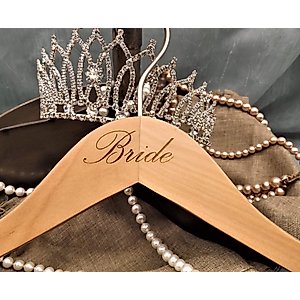 NAHANCO B20017ENG Bridal Hanger, Natural Wood Hanger Engraved with (Bride), 17” (1 Piece), Natural w/Engraved Print