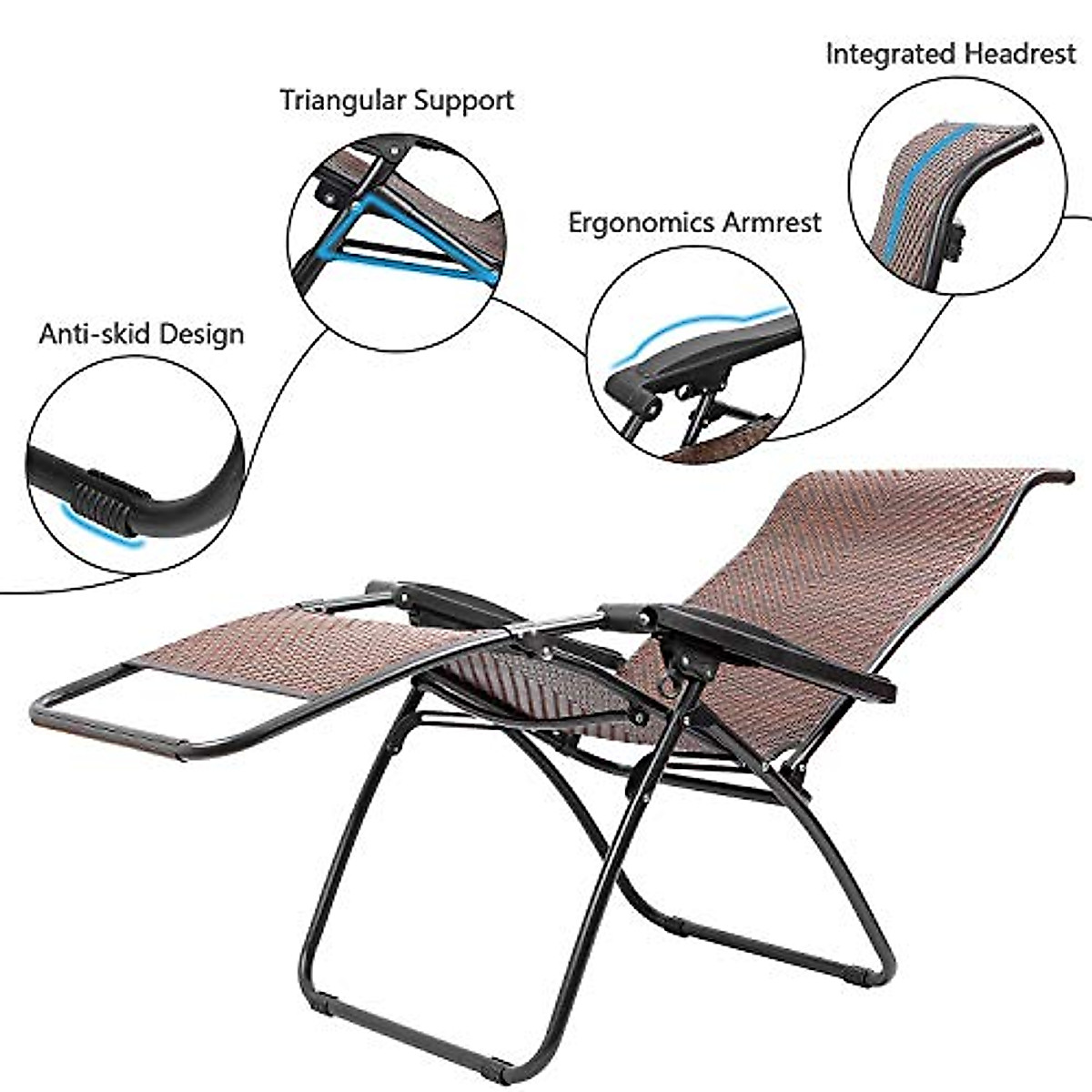 Homall Wicker Zero Gravity Chair Patio Folding Recliner Adjustable Portable Rattan Lounge Outdoor Chair for Lawn Poolside Yard Camping and Fishing (Brown)