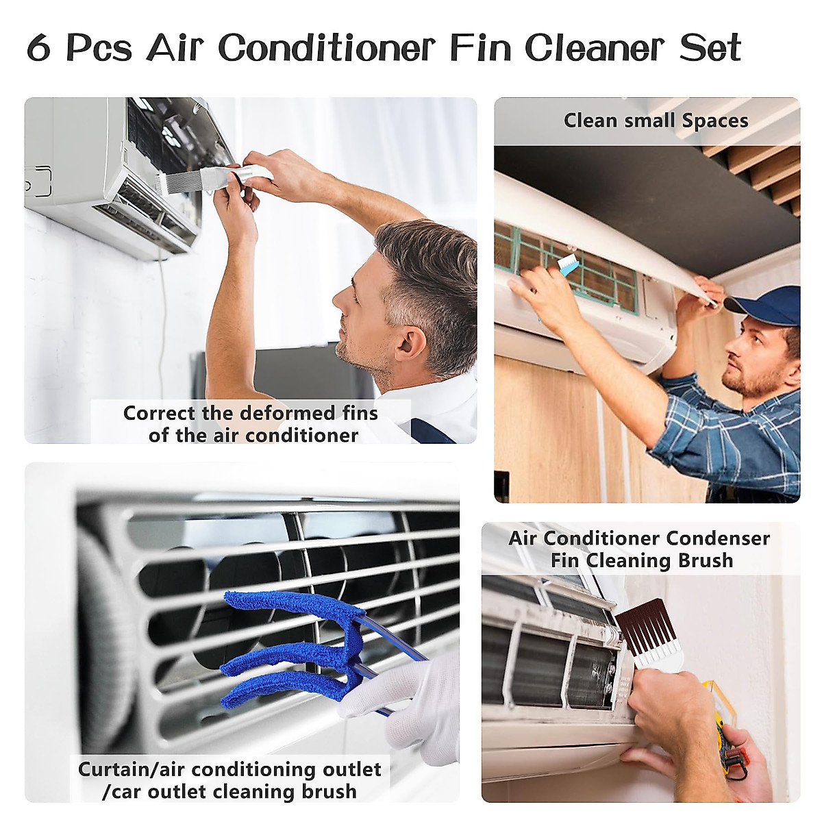 Jakaphoric 6 Pcs Air Conditioner Fin Comb Cleaner Set, Ac Fin Comb Straightener Tool, Radiator Comb for a/c Unit,Ac Coil Cleaner Kit Brush for Evaporator Radiator Repair Clean Tool