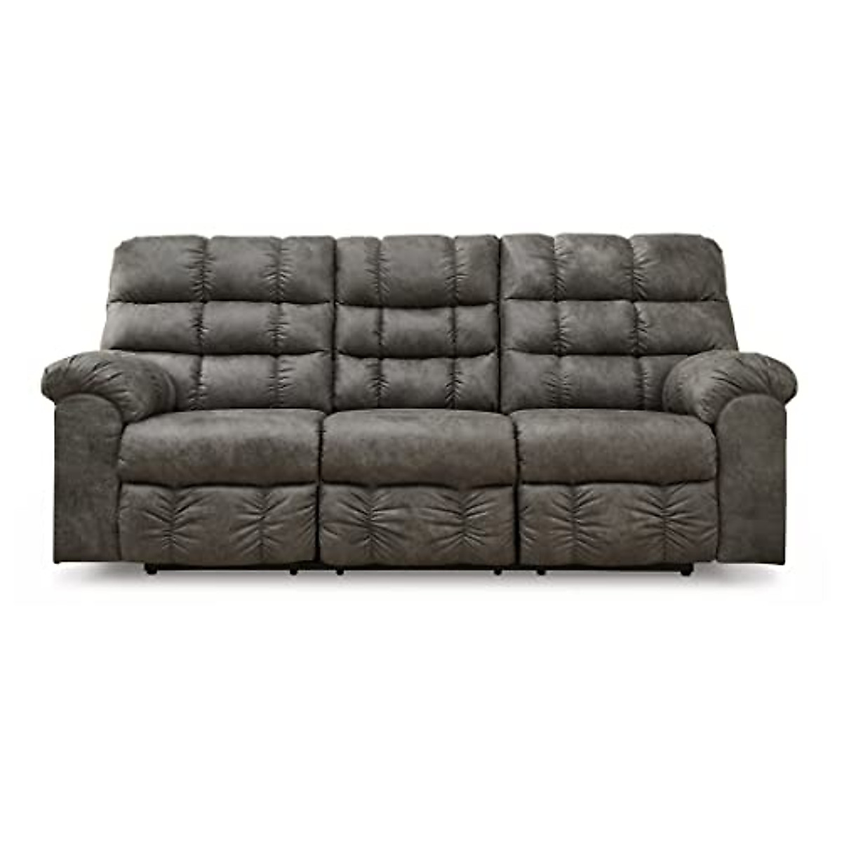 Signature Design by Ashley Derwin Urban Faux Leather Tufted Reclining Sofa with Drop Down Table, Gray