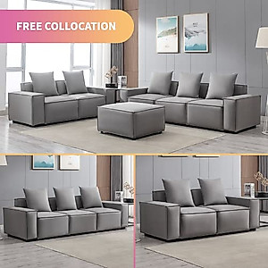 Mixoy Luxury 105" Upholstered Modular Sectional Sofa, 3-Seater Modern Leathaire Minimalist Sofa Couch with 3 Pillows & Super Size Deep Seat, (Light Grey)