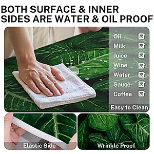 Picnic Table Cover with Bench Covers Elastic Edges, Green Leaves Fitted Table Cover, Outdoor Patio Camping Essentials 72 Inch 3PCS, Waterproof Fitted Tablecloth with Drawstring Bag